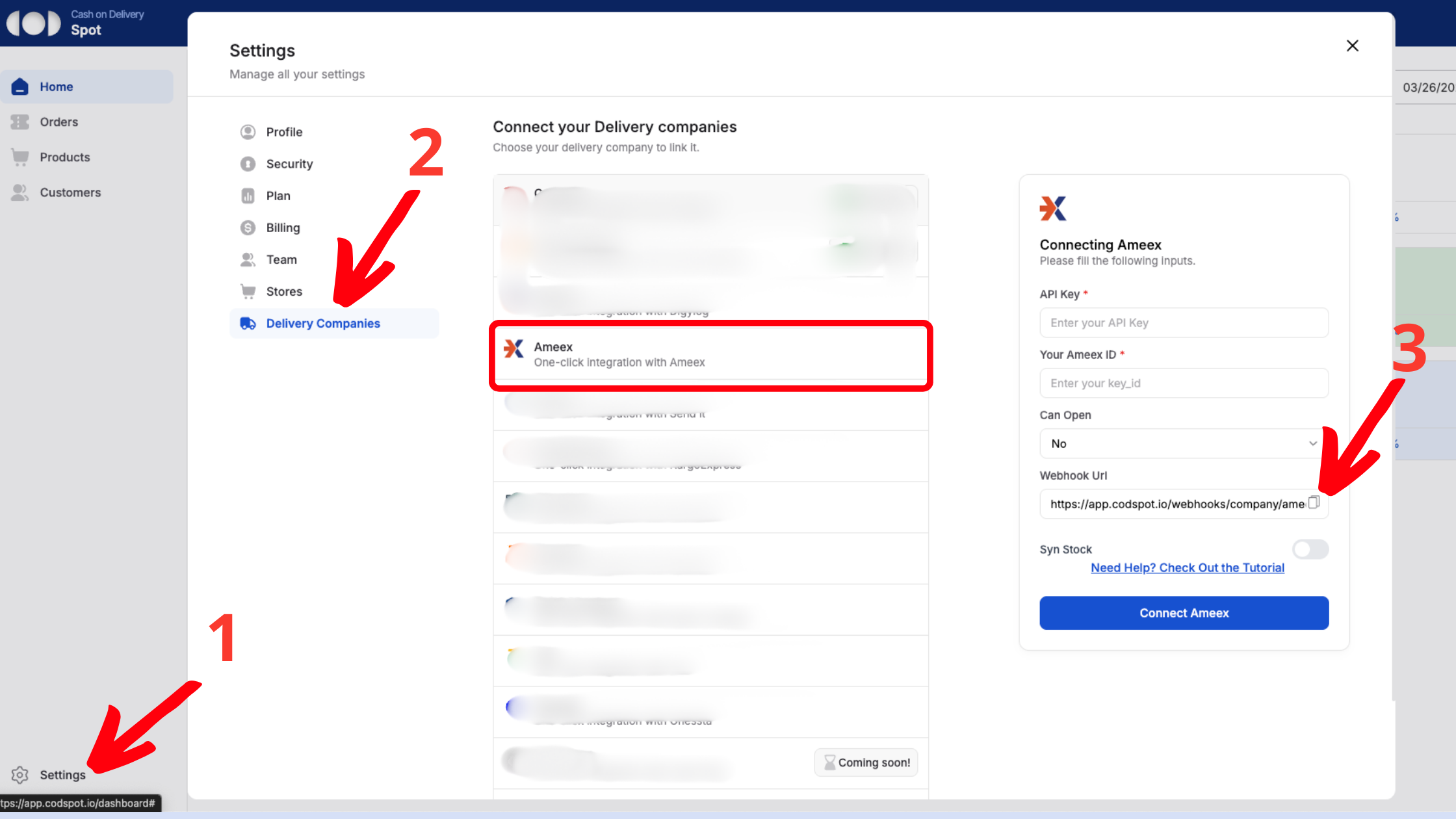 How to Connect Ameex to CODSPOT - CODSPOT Help Center